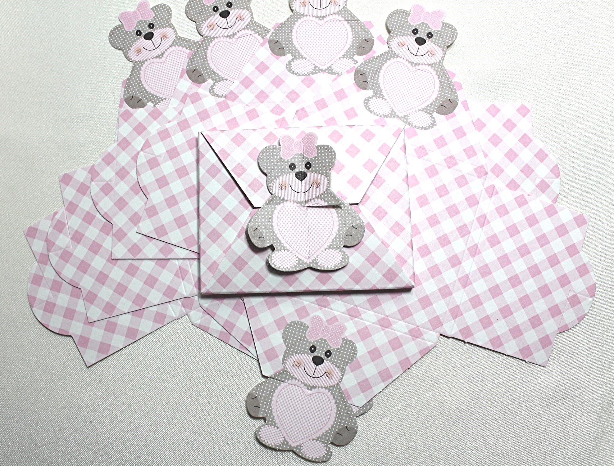 Wertheim-Deko - 5 x Kartonage Umschlag Kuvert Bär rosa Geburt Taufe ...